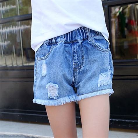 Atoguta Jean Shorts For Teen Girls Elastic High Waisted Ripped Denim