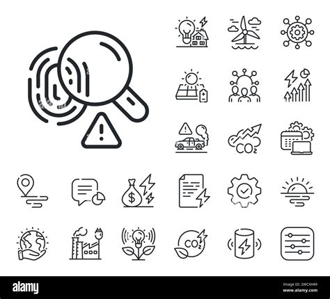 Fingerprint Line Icon Finger Print Scan Sign Energy Co2 Exhaust And Solar Panel Vector Stock