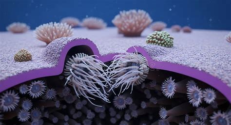 Cross Section Illustration Of A Coral Reef Ecosystem The Foreground Shows A Pink Stock