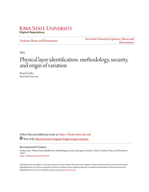 Physical Layer Identification Methodology Security And Origin Of Variation Ryan Gerdes Iowa