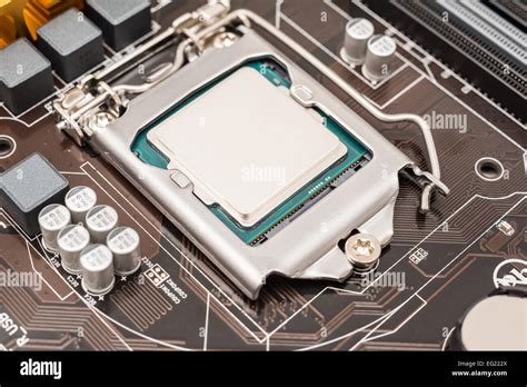 Central Processing Unit Cpu Chip Installed On Motherboard Socket