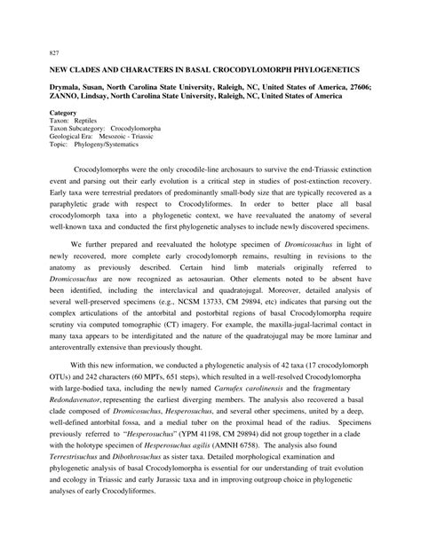 Pdf New Clades And Characters In Basal Crocodylomorph Phylogenetics