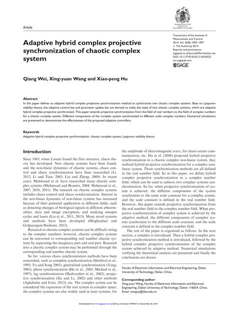 Pdf Adaptive Hybrid Complex Projective Synchronization Of Chaotic