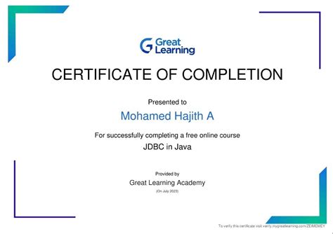 Mohamed Hajith A On Linkedin Java Jdbc Certificateofcompletion