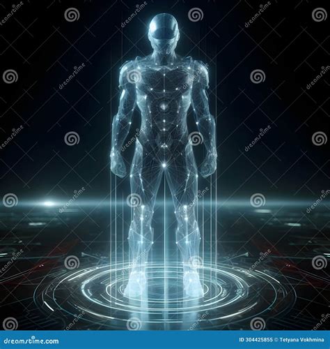 Human Figure In A Hologram Data Analytics In A High Tech Room Stock Illustration Illustration