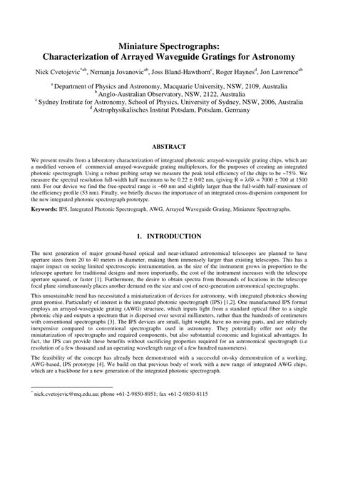 Pdf Miniature Spectrographs Characterization Of Arrayed Waveguide