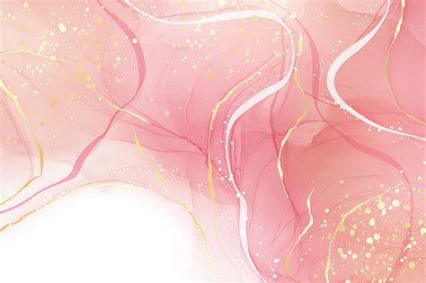 골든 닷이 있는 로즈 핑크 액체 수채화 배경 먼지가 홍당무 대리석 알코올 잉크 그리기 효과 웨딩 초대 메뉴 Rsvp에 대한 벡터