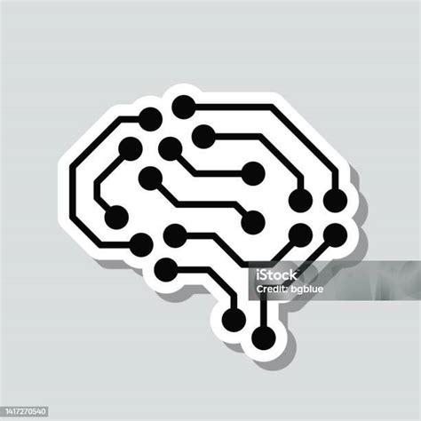 회로 기판이있는 인공 지능 두뇌 회색 배경에 아이콘 스티커 3차원 형태에 대한 스톡 벡터 아트 및 기타 이미지 3차원 형태 Brain Computer Interface