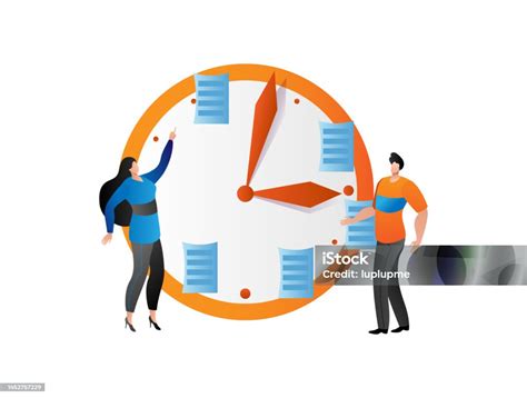 비즈니스 사람들은 시간 동안 실행 마감일 시계 개념 벡터 일러스트와 상호 작용 흰색으로 격리된 인포그래픽 시간 관리 팀워크 벽 시계에 대한 스톡 벡터 아트 및 기타 이미지