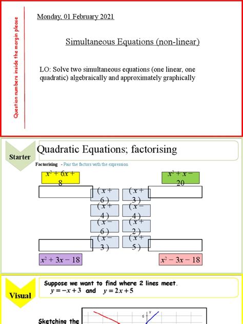 Simultaneous Equations With Quadratics Pdf Equations Quadratic Equation