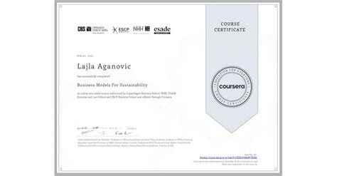 Completion Certificate For Business Models For Sustainability Lajla Aganovic Cfa