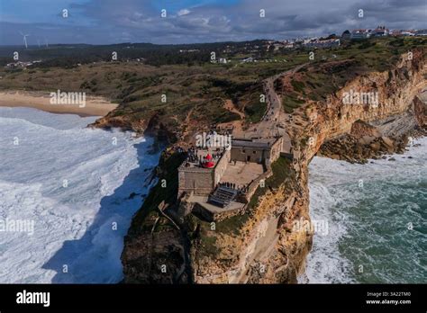 Aerial View Of The The Nazare Lighthouse Farol De Nazare Where