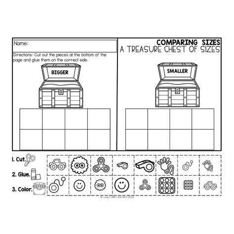 Math Worksheet August Comparing Sizes A Treasure Chest Of Sizes