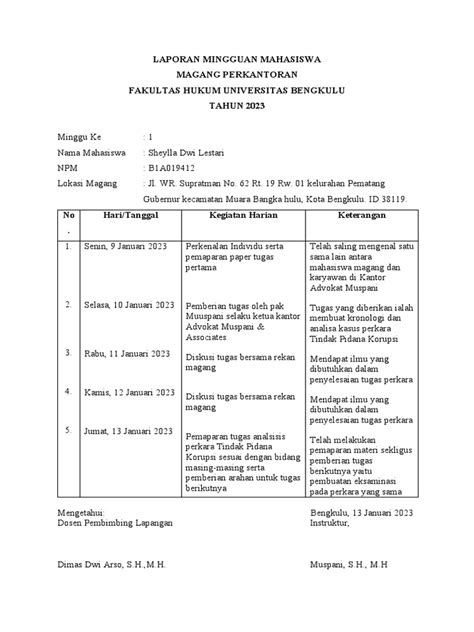 Laporan Magang Minggu 1 Sheylla Dwi Salinan Pdf