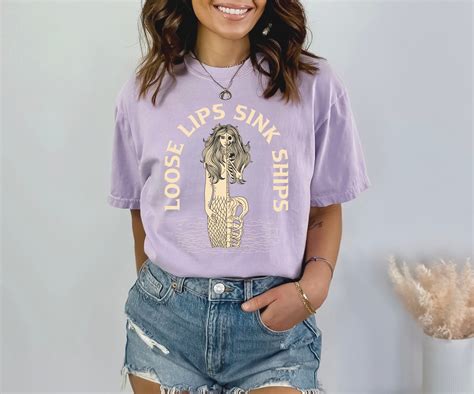 Mermaid Pirate Shirt Skeleton Sailor Tee Gossip Lies Shhh Ship Captain Boat T Shirt Loose Lips