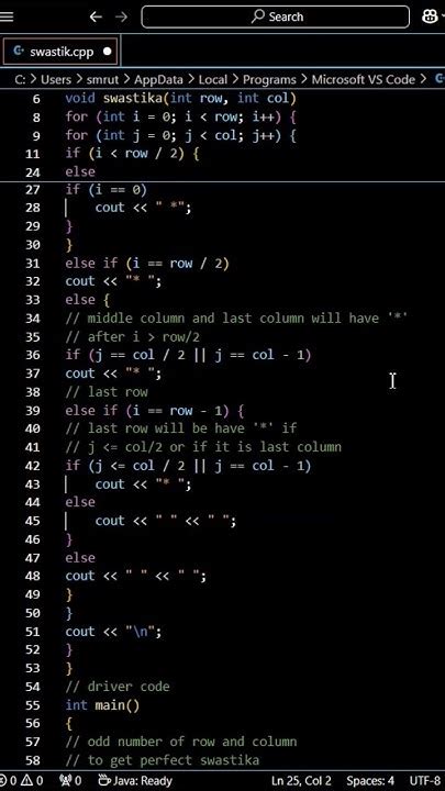c program to print swastik pattern shorts coding internship