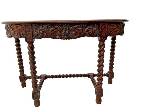 Antique Victorian Gothic Sofa Table Console Demilune Barley Twist Legs