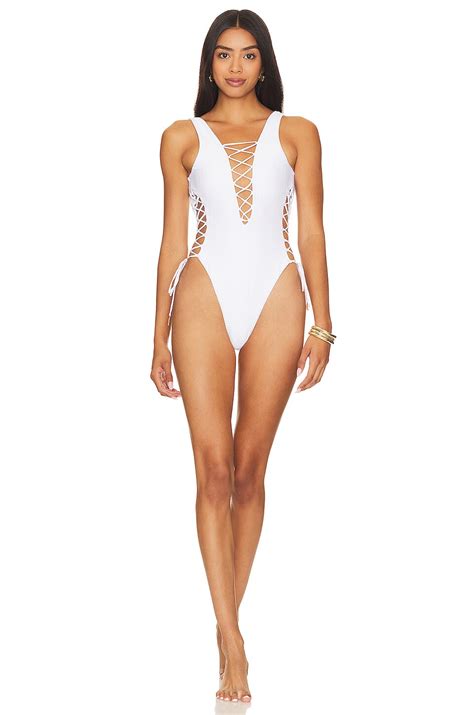 Luli Fama Hot Tropics Interlace Open Side One Piece Swimsuit In White