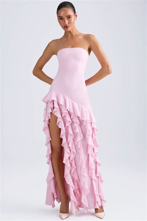 Diletta Ruffle Trim Strapless Gown In Light Pink Oh Polly
