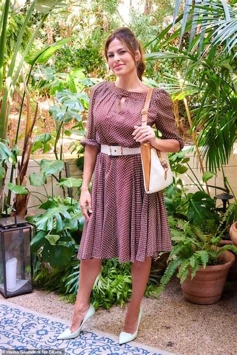 Eva Mendes Rocks A Brown Polka Dot Dress While Hosting A Brunch For