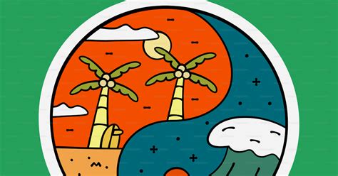 음양의 파도와 코코넛 여름 시간 배지 패치 엠블럼 그래픽 벡터 아트 티셔츠 디자인에 대한 개념 벡터 Unsplash의 여름 이미지