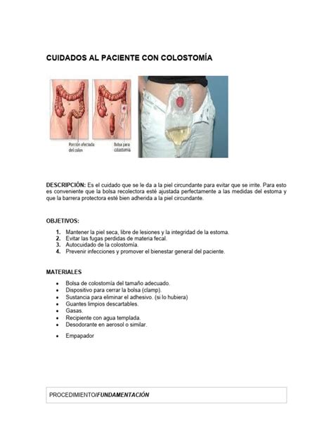 Cuidados Esenciales Para Colostomía Pdf Heces Lavado De Manos