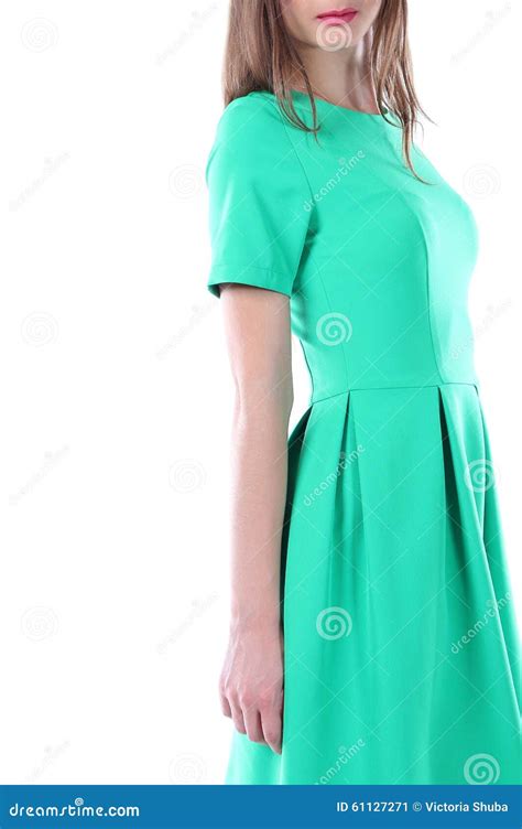 Young Model In A Form Fitting Dress Stock Image Image Of Green Turn