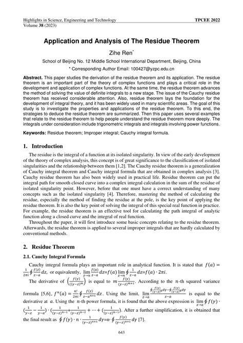 Pdf Application And Analysis Of The Residue Theorem