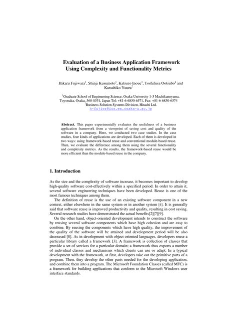 pdf evaluation of a business application framework using complexity