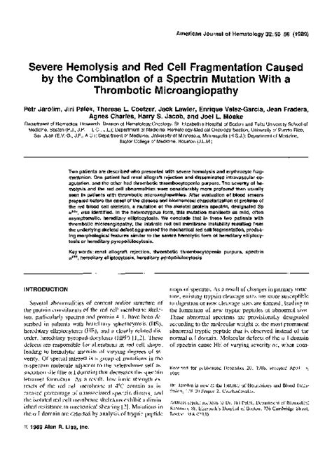 Pdf Severe Hemolysis And Red Cell Fragmentation Caused By The