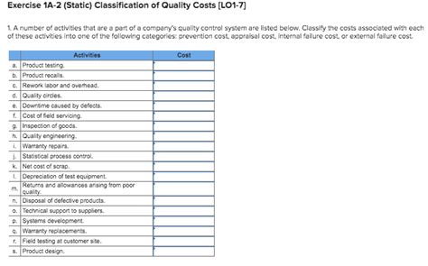 Solved Exercise A Static Classification Of Quality Chegg