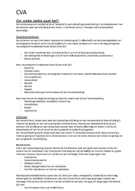 Cva Uitwerking Ziektebeeld Cva Cva Om Welke Ziekte Gaat Het Een Cerebrovasculair Accident