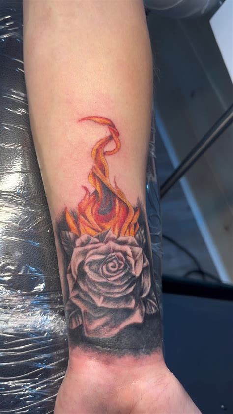 Flaming Rose Tattoo Red Rose On Fire Tattoo Sticker For Sale By