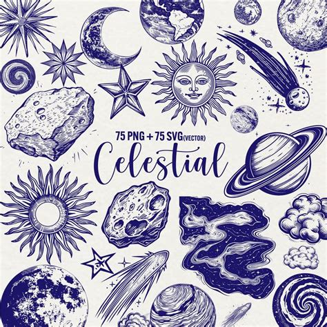 Celestial Clipart Moon Stars Planets Space Illustrations 75 Png