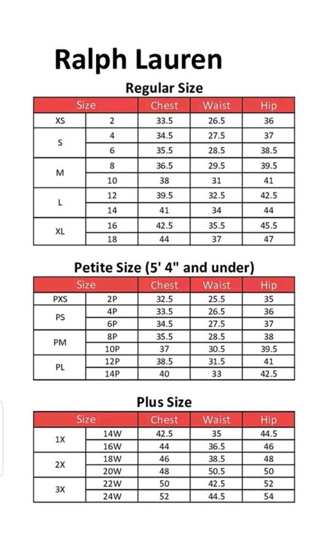Polo Ralph Lauren Mens Size Chart