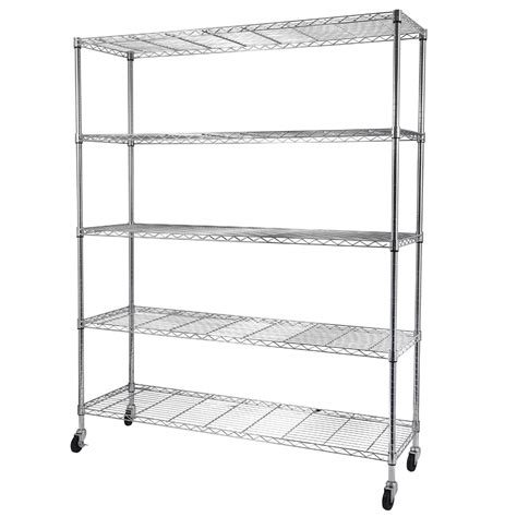 Lisueyne 5 Tier Wire Shelving With Wheels 59 1x 17 7x70 9 Storage