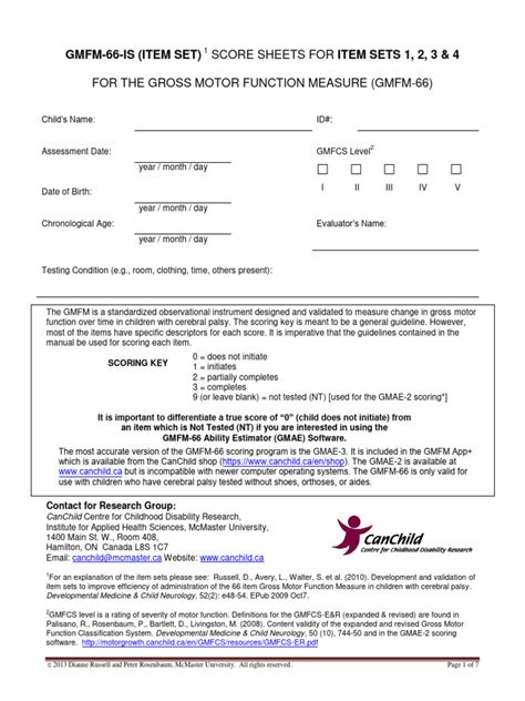 Gmfm 66 Conjunto De Itens Pdf Cerebral Palsy