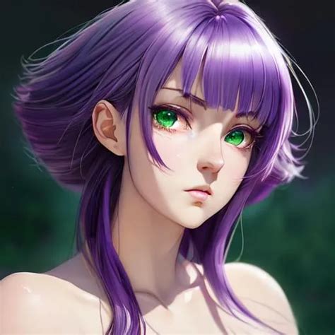 Beautiful Purple Hair Girl With Green Eyes Anime Ch