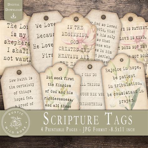 Printable Scripture Tags Vintage Bible Verse Ephemera Faith Junk