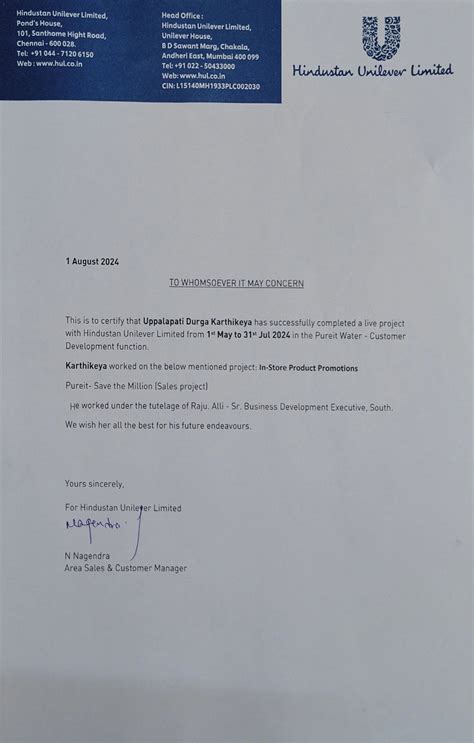 Internship Hul Sales Marketing Durga Karthikeya Uppalapati