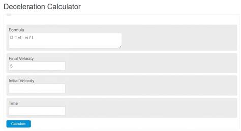 Deceleration Calculator W Formula Calculator Academy