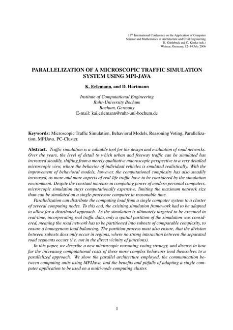 Pdf Parallelization Of A Microscopic Traffic Simulation System Using Mpi Java
