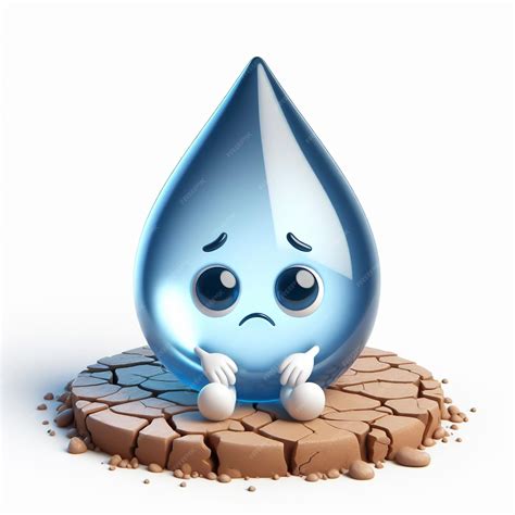 Desenho Animado De Gotas De água Tristes Em Solo árido E Seco Devido à