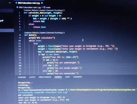 Kanuparthi Lokesh On Linkedin Task 2 Bmi Calculator Using Python