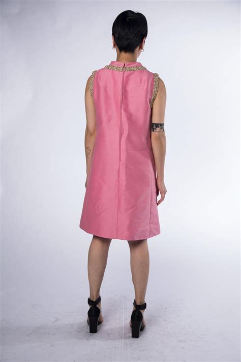 1960s Gladys Scott Pink Mod Dress With Gold Metallic Bead Rhinestone Details Medium Etsy