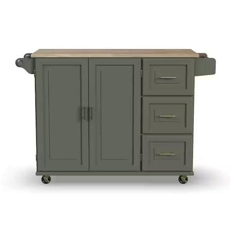 Homestyles Dolly Madison Sage Green Kitchen Cart With Natural Wood Top