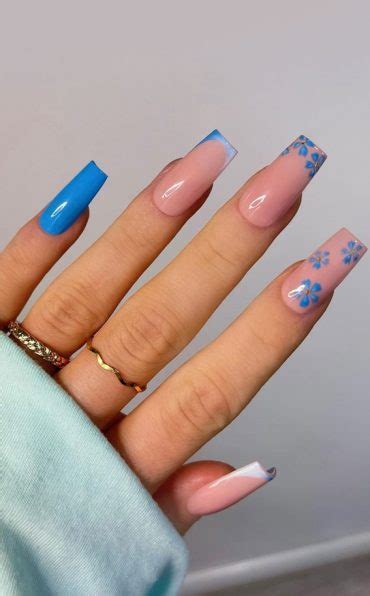52 Cute Floral Nail Art Designs Gradient French Blue Floral