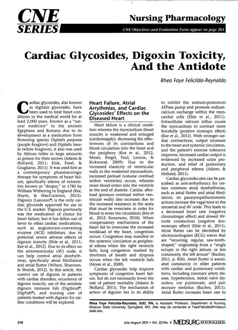 Pdf Cardiac Glycosides Digoxin Toxicity And The Antidote