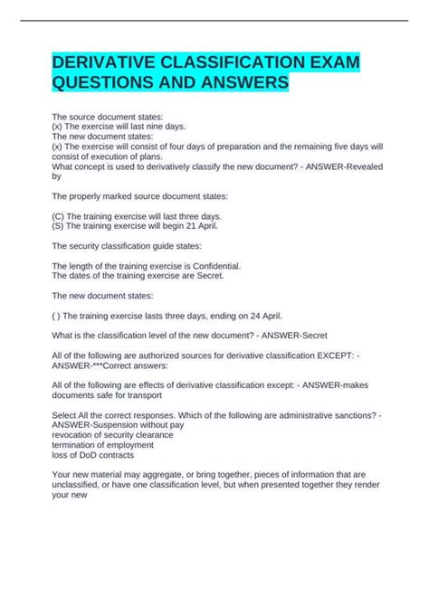 Derivative Classification Exam Questions And Answers Derivative