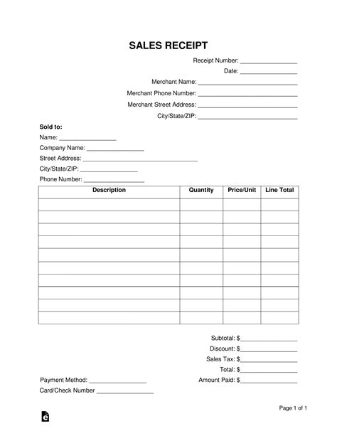 Small Business Sales Receipt Template